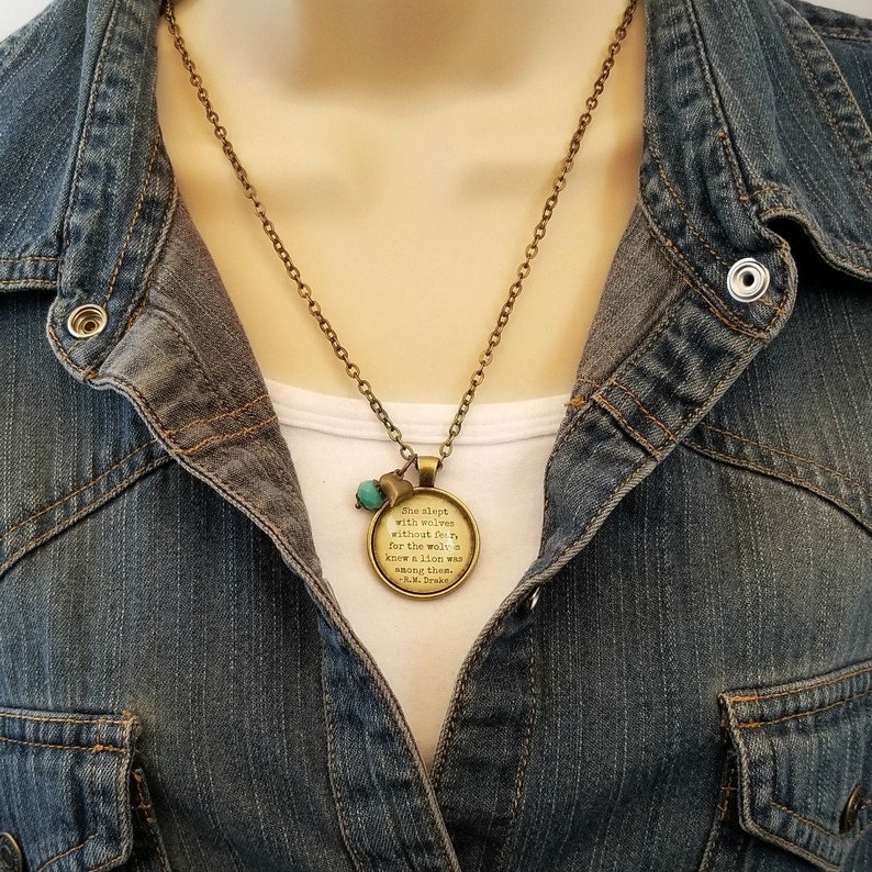 Drake Brave Strong Encouraging Quote Necklace, She Slept With Wolves ...