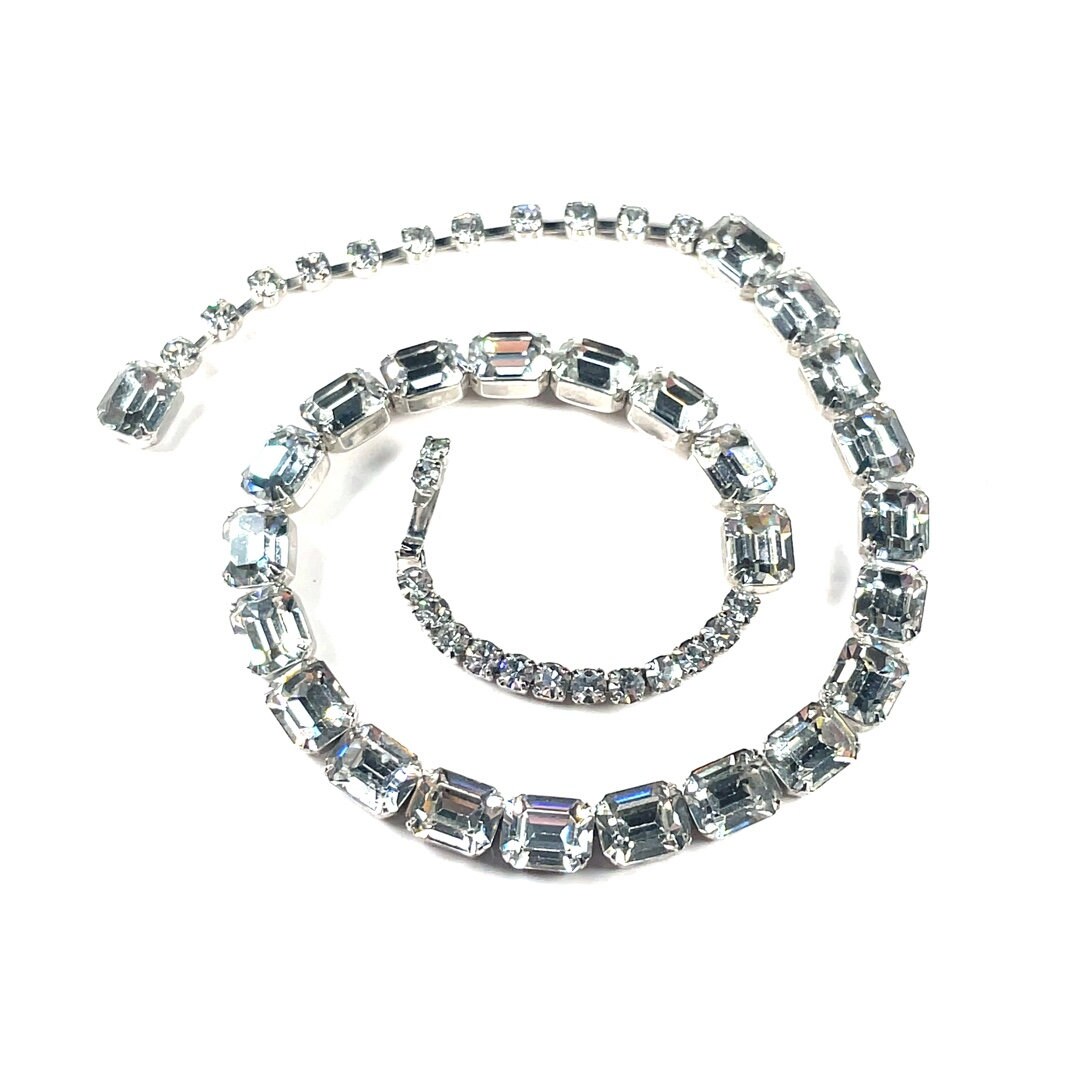 VTG Kramer Signed Crystal Emerald Cut Line Choker Necklace, Retro ...