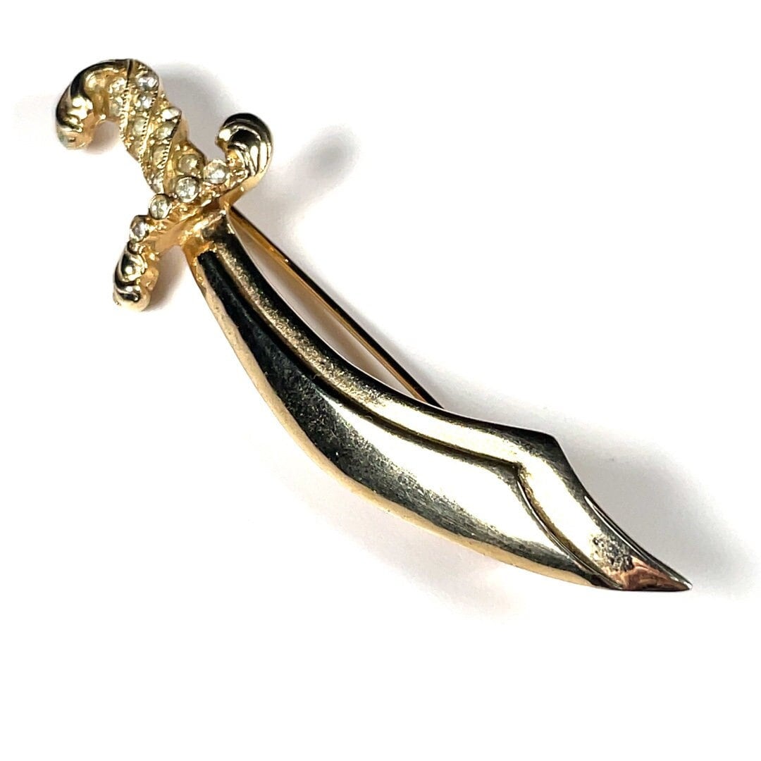 VTG Retro Gold Plated Sword Brooch Pin Pave Crystal Rhinestone Sword ...