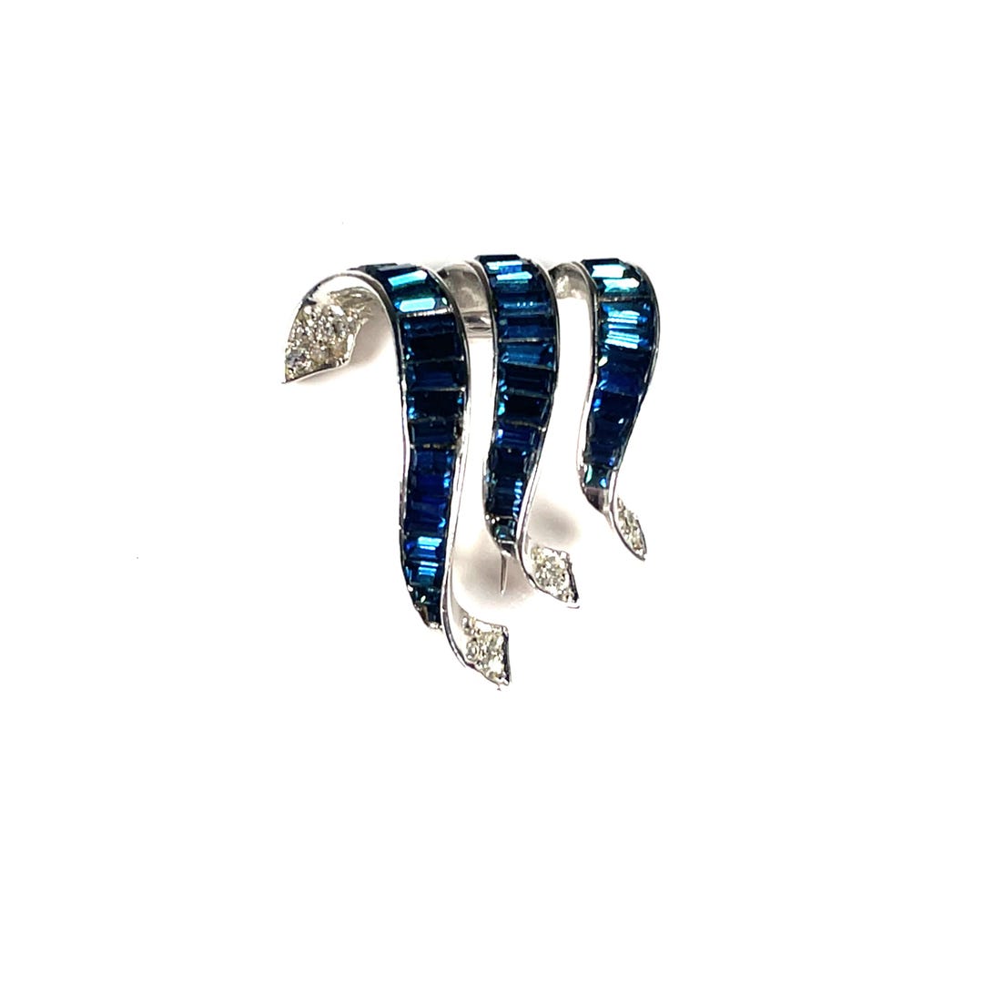 Vintage Boucher 6569 Signed Fur Clip Channel Set Sapphire Blue Baguette ...