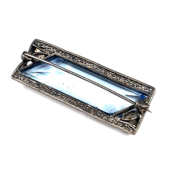 Vintage Antique Silver Bar Rectangle Big Blue Rhines… - Gem