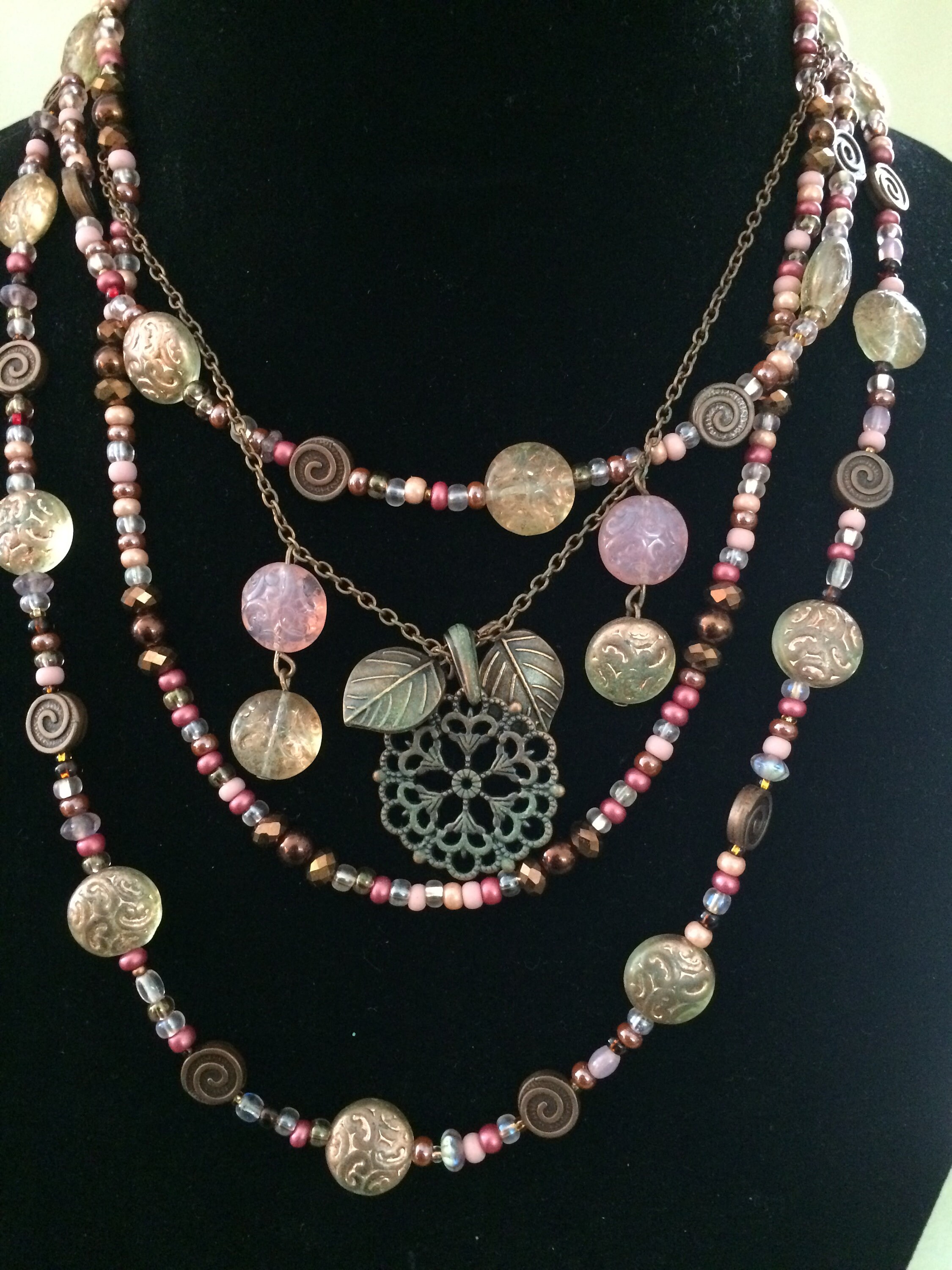 Pink and Copper Multi-strand Necklace - Etsy
