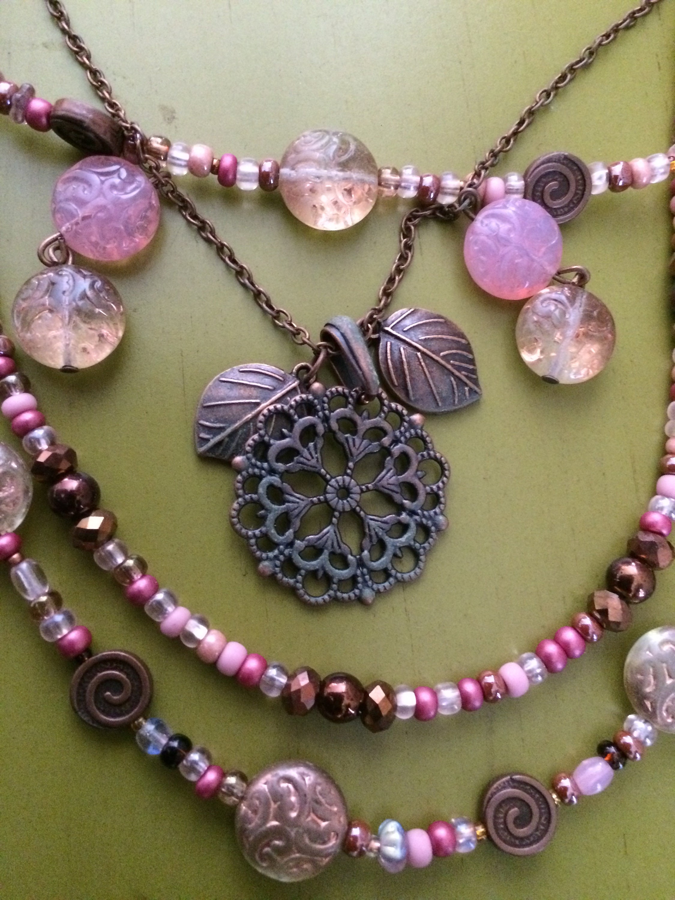 Pink and Copper Multi-strand Necklace - Etsy