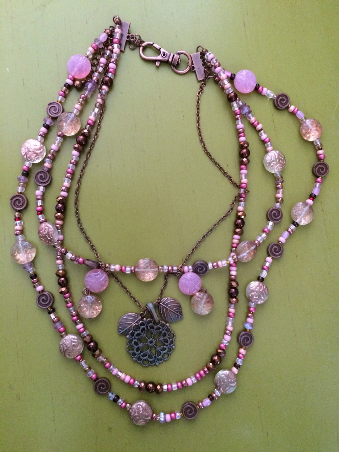 Pink and Copper Multi-strand Necklace - Etsy
