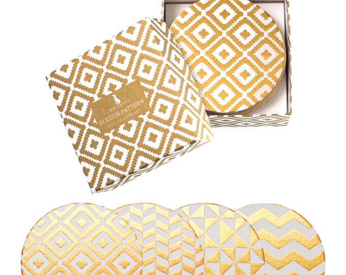 Golden Pattern Coaster Set/gold Foil Coasters/coasters/boxed Coaster ...