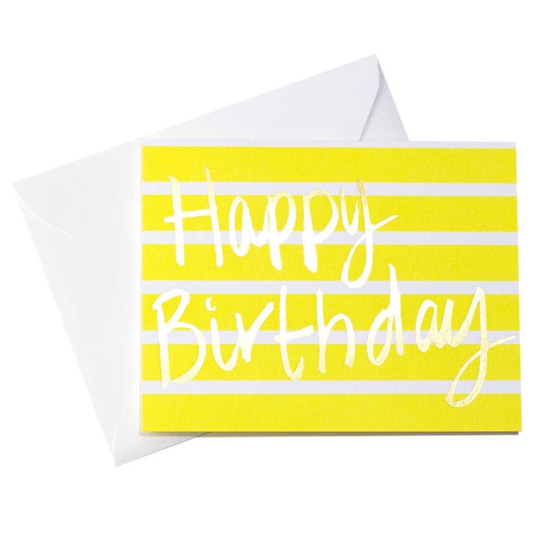 Stripe Happy Birthday/yellow Stripe Happy Birthday Card/gold Foil Happy ...
