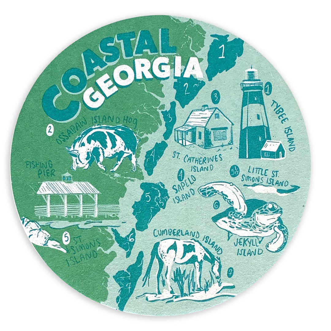 Coastal Georgia Coaster Set, Coastal GA Coaster, Reusable Coasters ...