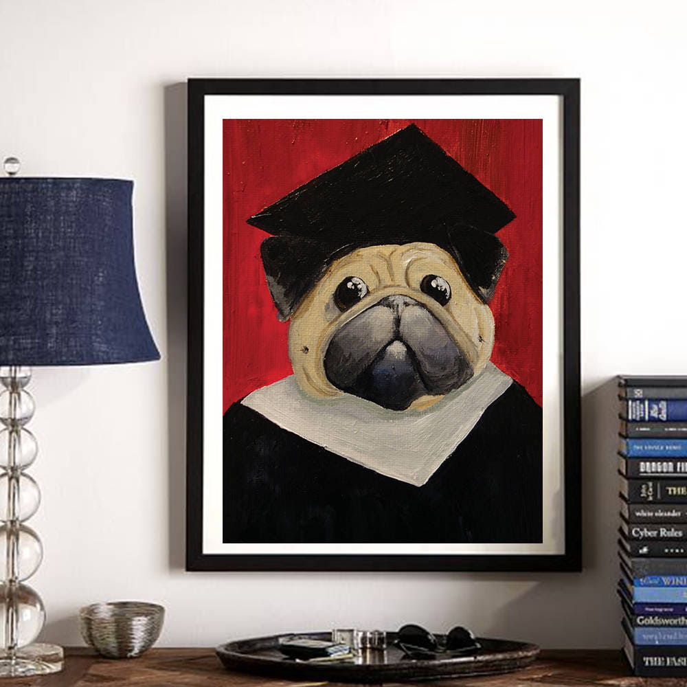 Pug Graduate Art Print, Graduation Gift for Dog Lovers - Etsy