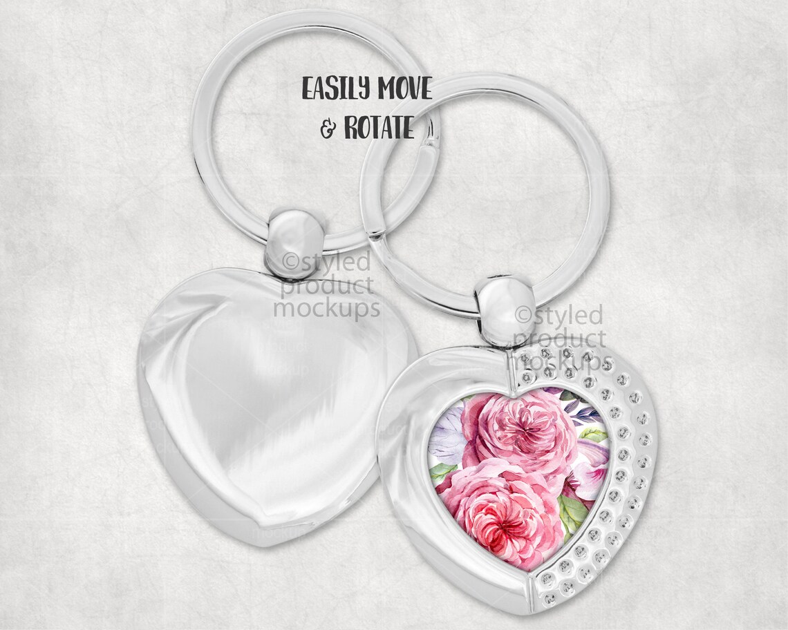 Dye Sublimation Heart Shaped Metal Keychain Mockup Template | Etsy