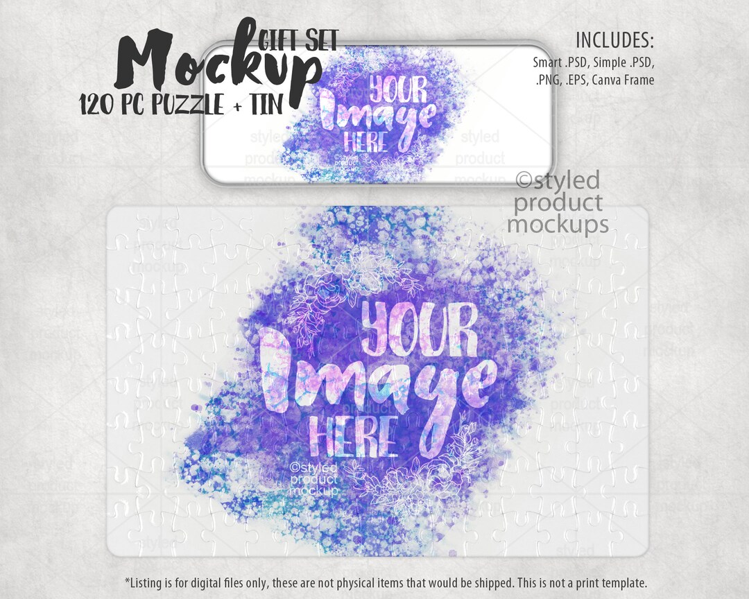 Dye Sublimation 120 Piece Puzzle With Metal Tin Puzzle Box Mockup | Add ...