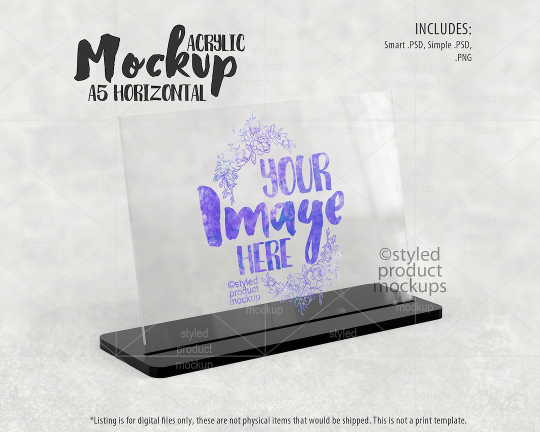 Horizontal A5 Clear Acrylic Plaque on Black Base Mockup | Add Your Own ...