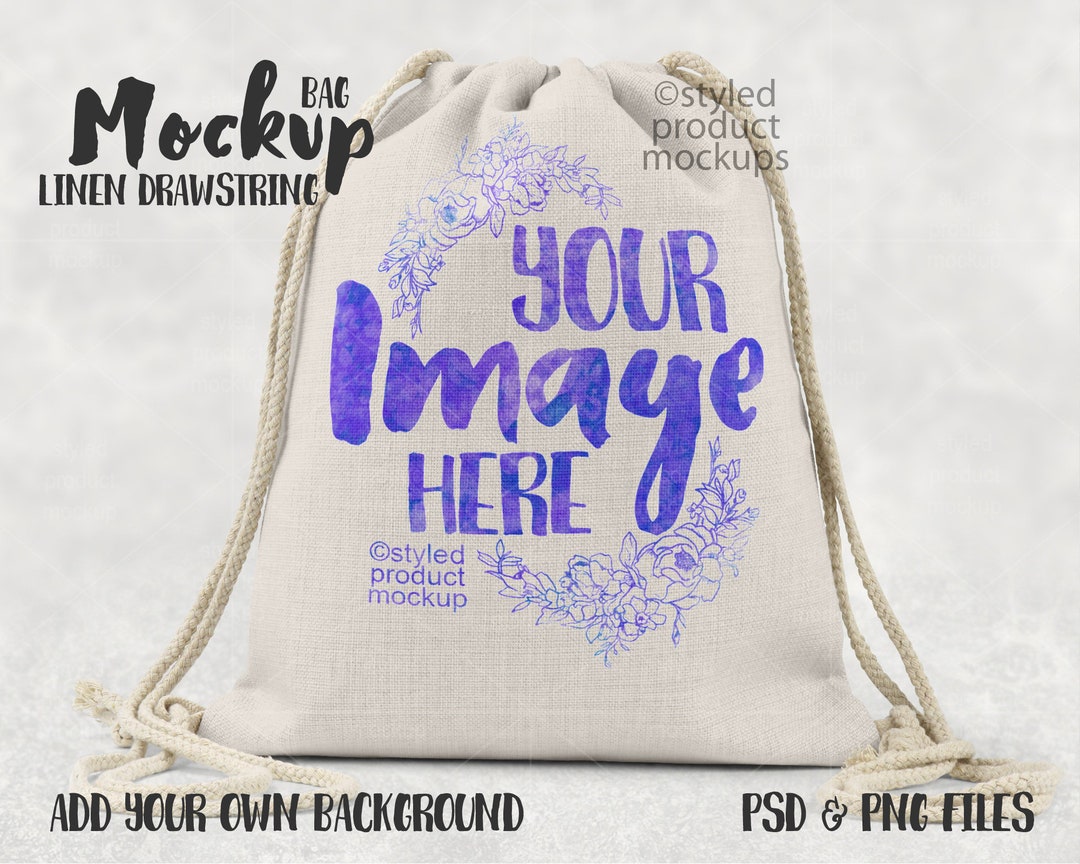 Dye Sublimation Linen Drawstring Bag Mockup Template Add Your Own Image ...