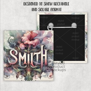 Black Backed Square Pinback Button Mockup | Add Your Own Image and ...