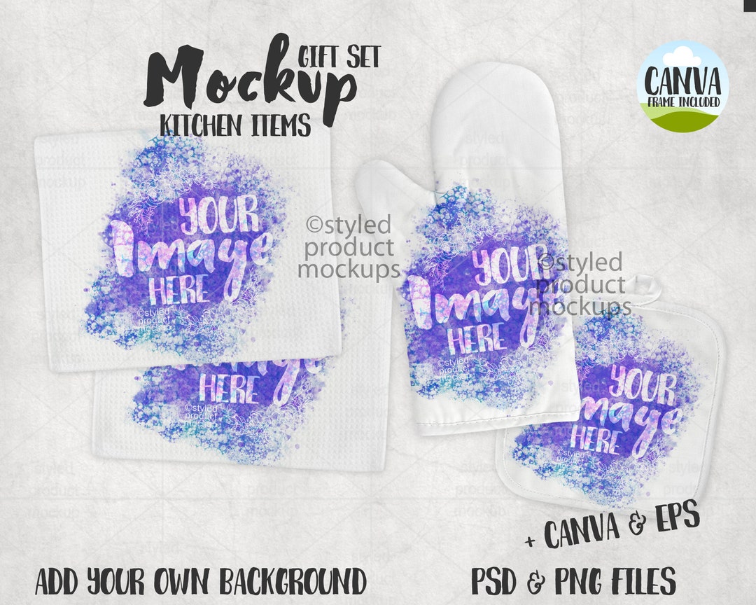 Dye Sublimation Kitchen Gift Set Oven Mitt, Pot Holder and Waffle Towel ...