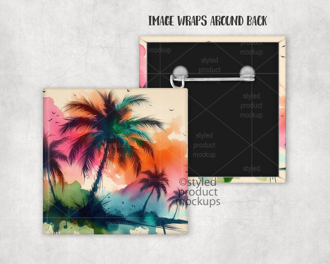 Black Backed Square Pinback Button Mockup | Add Your Own Image and ...