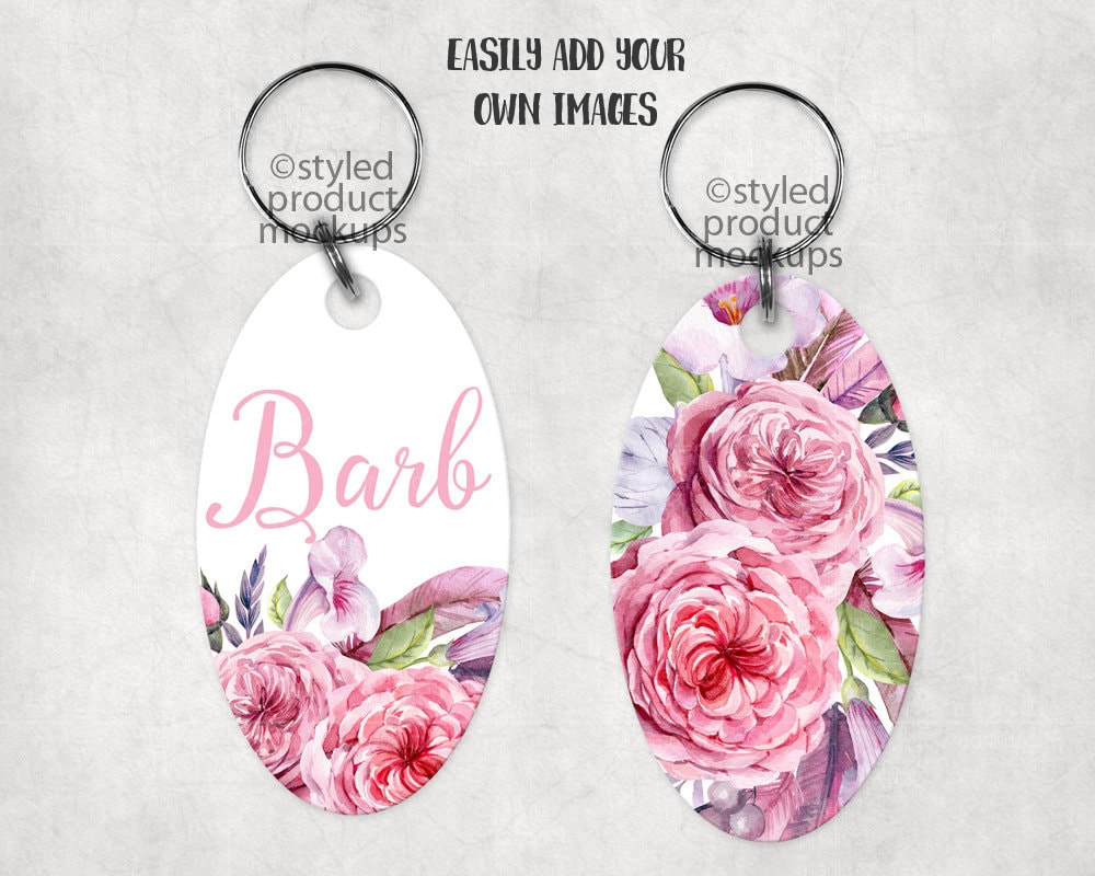 Two sided oval shaped keychain Mockup Template Add your own | Etsy
