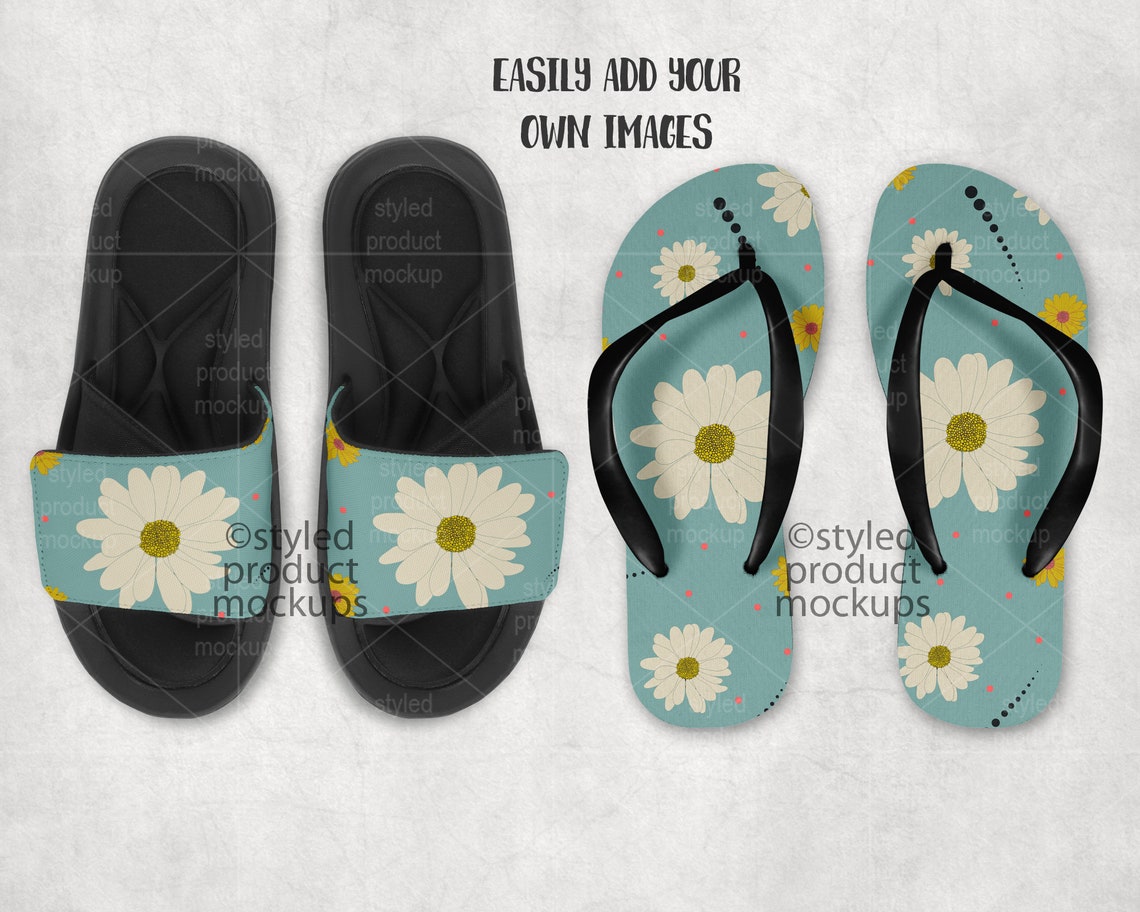 Dye Sublimation Slider Sandal and Flip Flop Set Mockup | Add Your Own ...