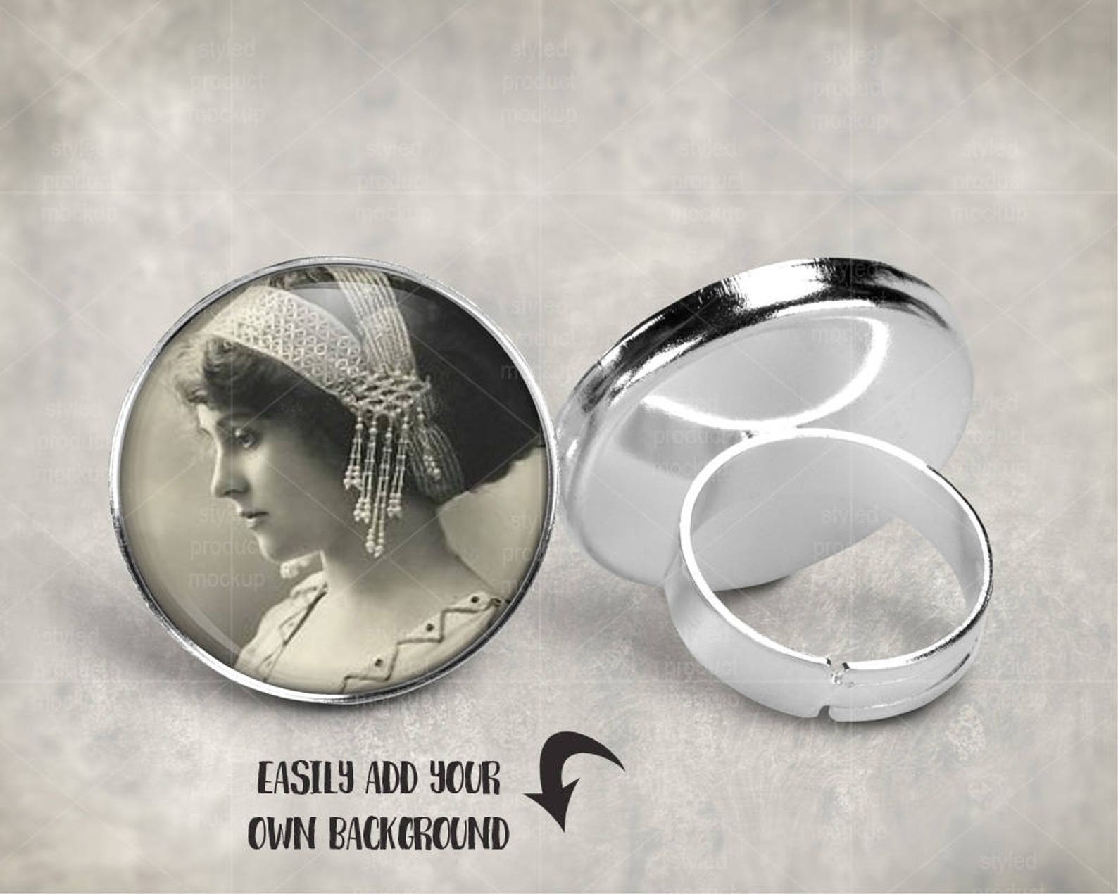 Round Silver Ring Template Mockup Add Your Own Image and | Etsy