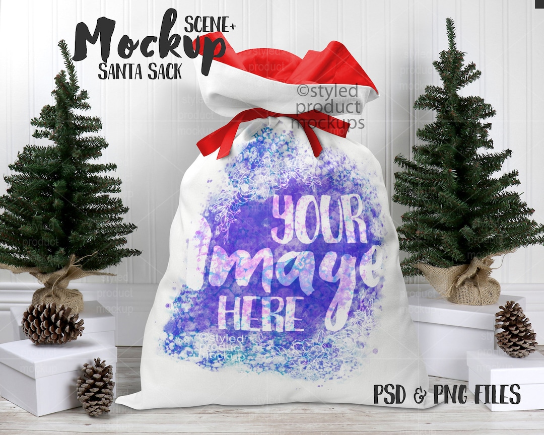 Dye Sublimation Santa Sack With Ribbon Mockup Add Your Own Image and ...