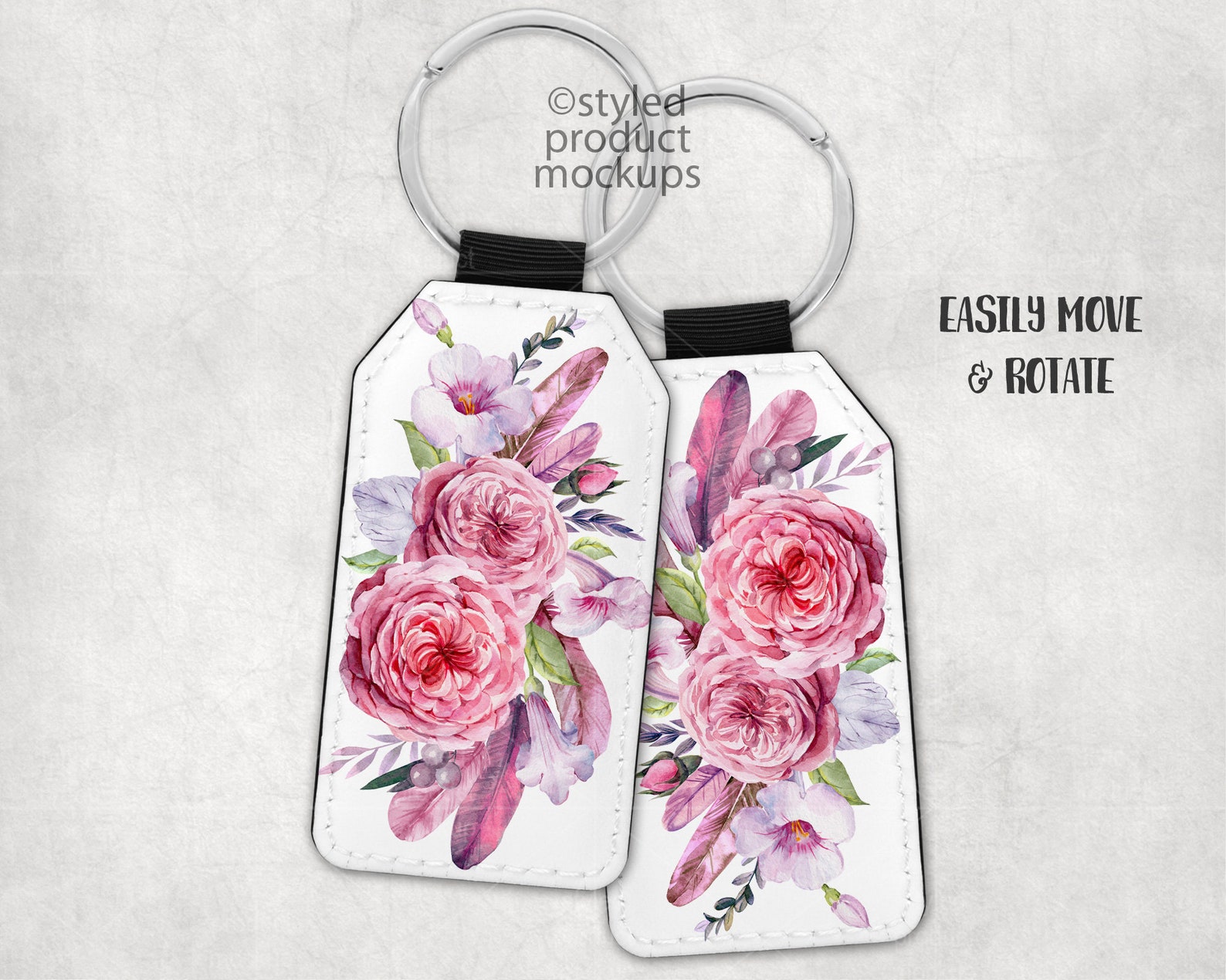 Dye Sublimation PU Leather Rectangle Keychain Mockup | Add Your Own ...