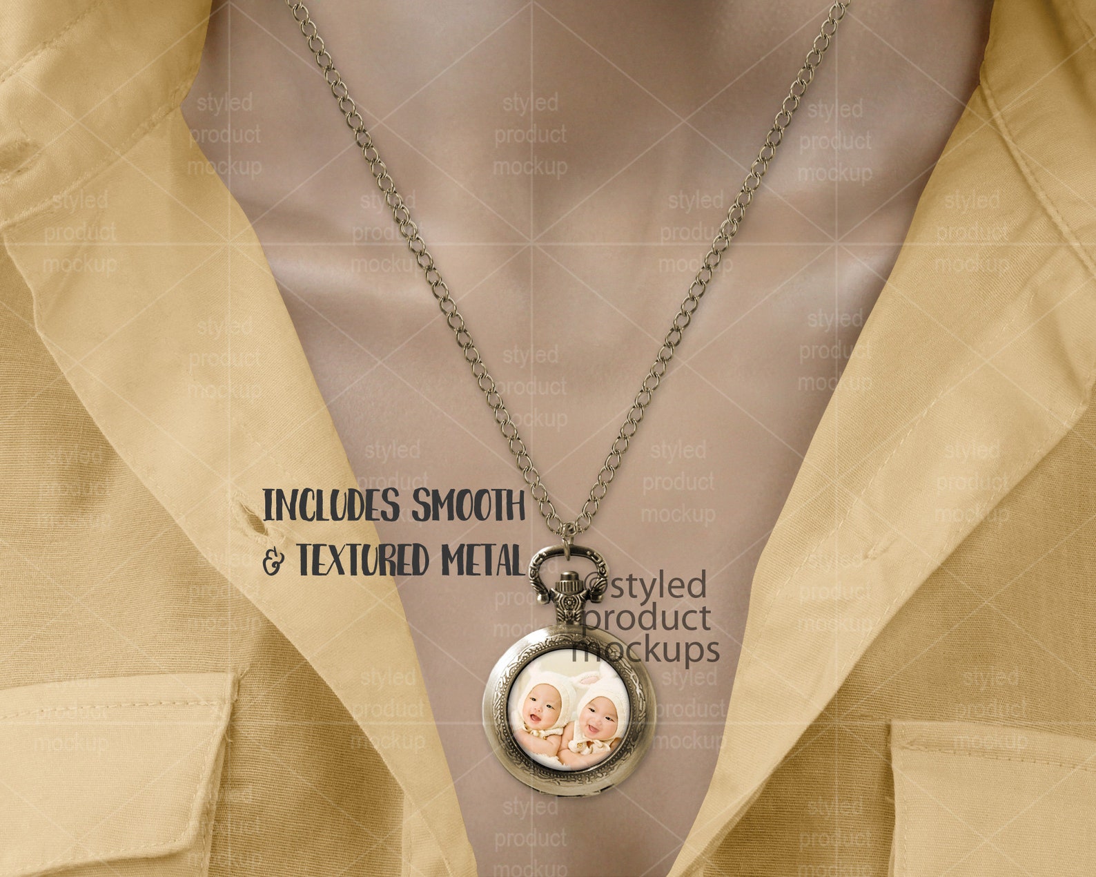 Watch Necklace Shown on Woman's Neck Mockup Add Your Own | Etsy