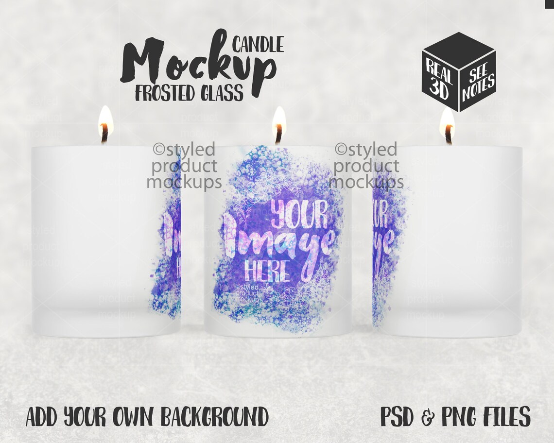 Dye Sublimation Frosted Glass Candle Holder Mockup | Add Your Own Image ...