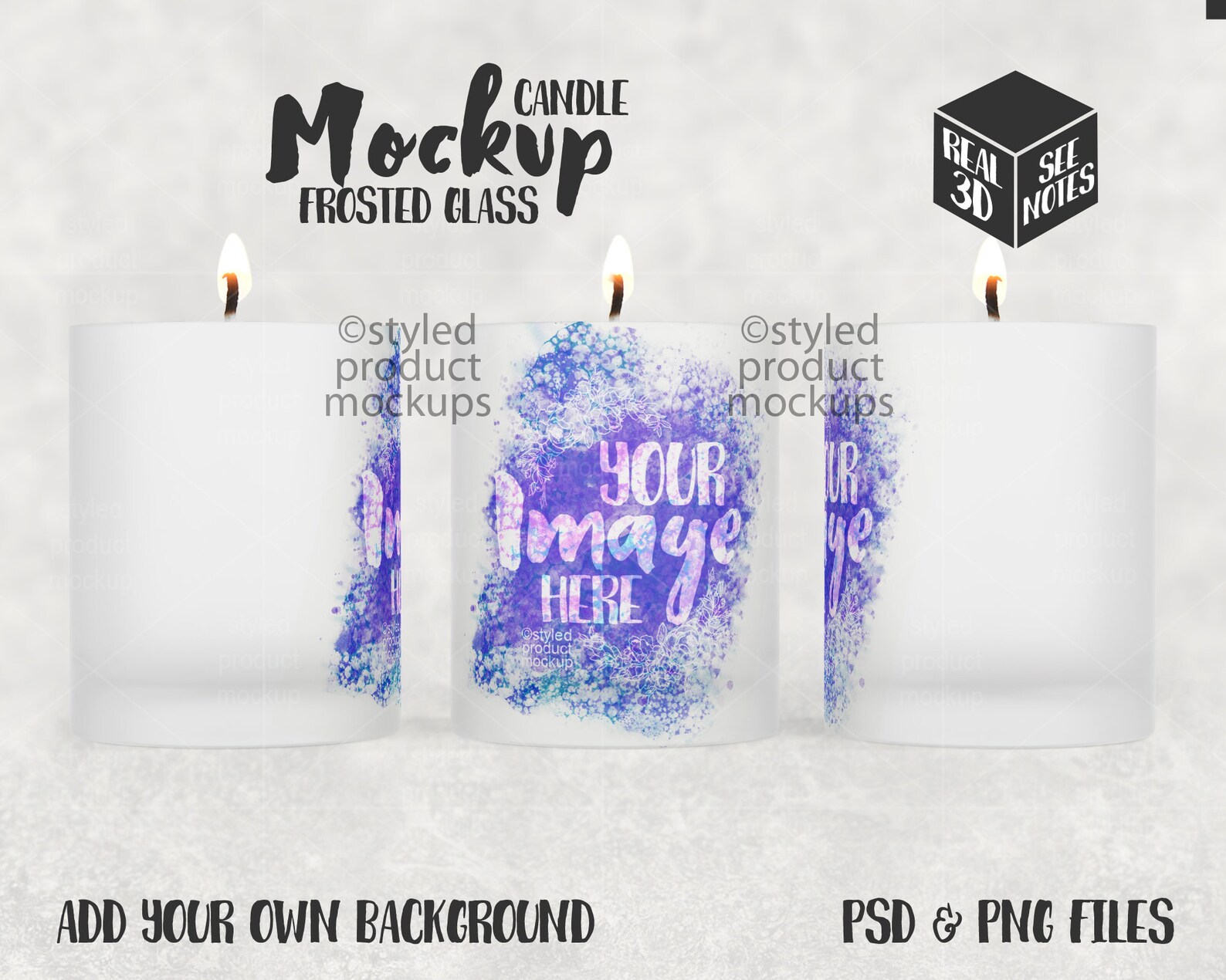 Dye Sublimation Frosted Glass Candle Holder Mockup | Add Your Own Image ...