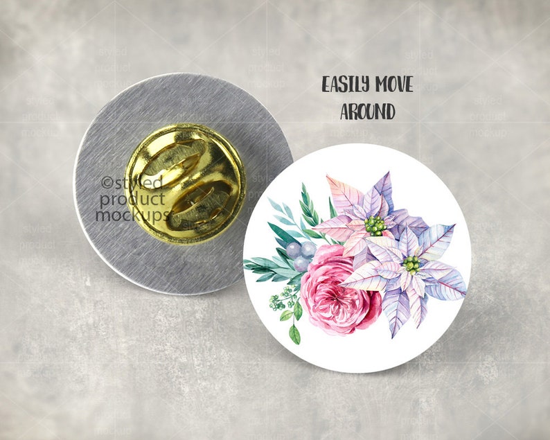 Dye sublimation round lapel pin mockup template Add your own | Etsy