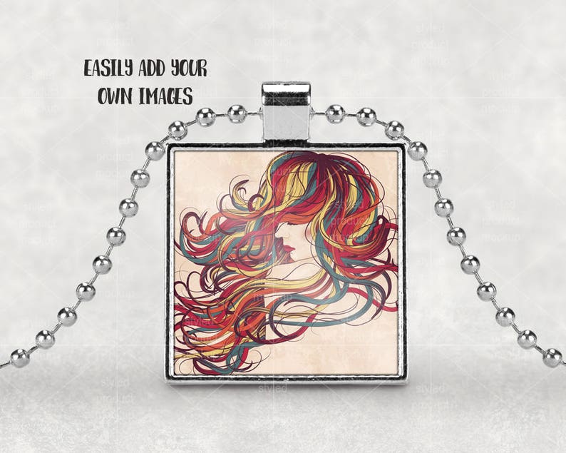 Dye Sublimation Large Square Pendant With Ball Chain Mockup | Etsy