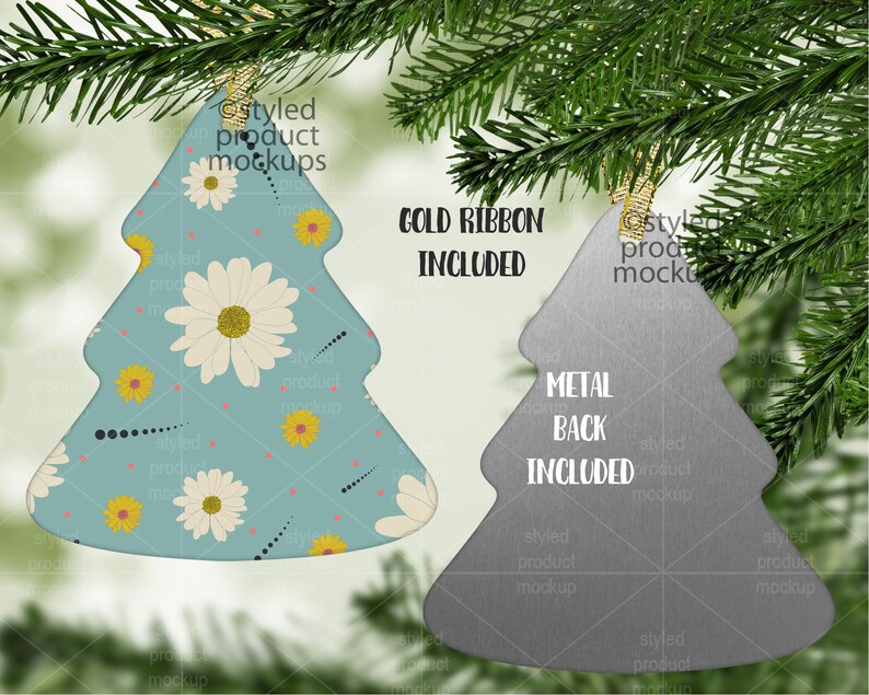 Dye Sublimation Tree Shaped Aluminum Christmas Ornament Mockup | Add ...