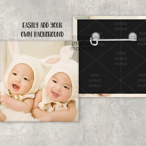 Black Backed Square Pinback Button Mockup Add Your Own Image - Etsy