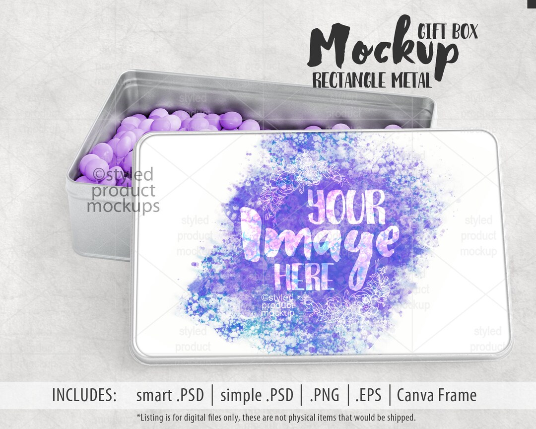 Dye Sublimation Rectangle Tin Metal Box Mockup Add Your Own Image and ...