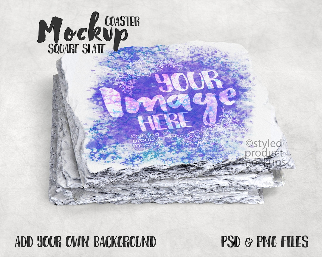Dye Sublimation Square Slate Coasters Mockup | Add Your Own Image and ...