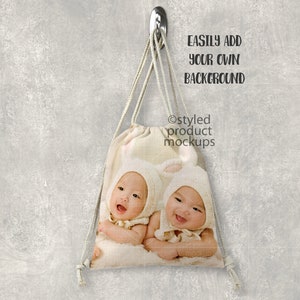 Dye Sublimation Linen Drawstring Bag Mockup Template | Add Your Own ...