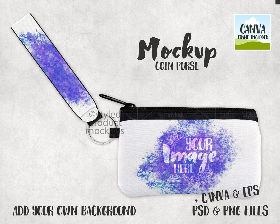 Dye Sublimation Coin Purse With Wrist Strap Mockup | Add Your Own Image ...