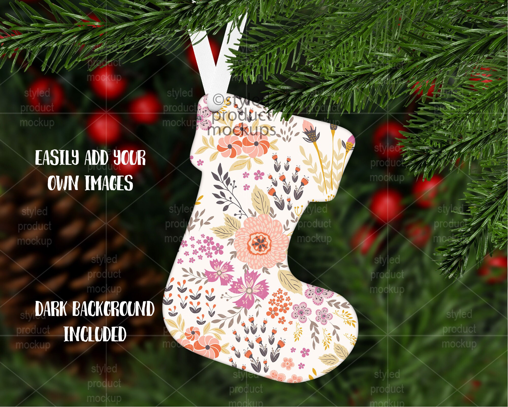 Dye Sublimation Stocking Shaped Christmas Ornament Mockup | Etsy