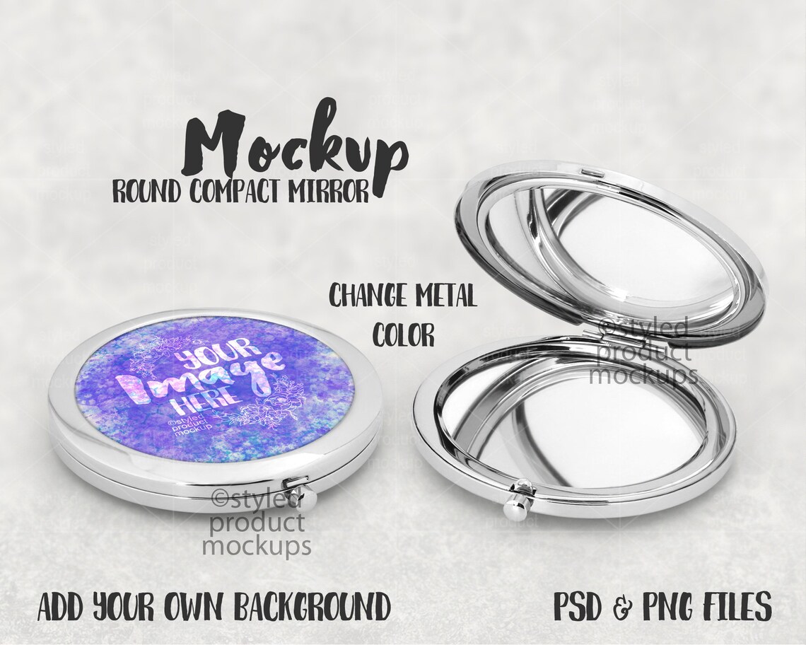 Dye Sublimation Round Metal Compact Mirror Mockup Add Your | Etsy