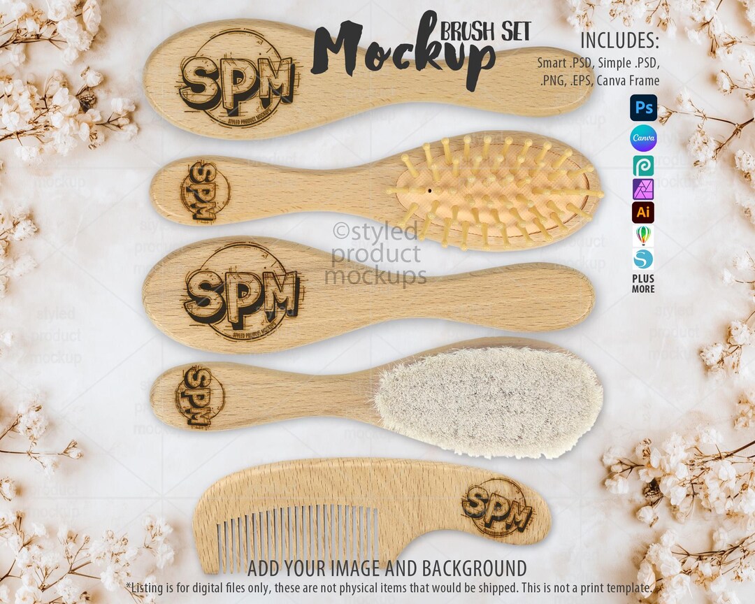 Bamboo Baby Brush Set Mockup: Laser Engraving (PSD, Canva, PNG) Digital Download - Etsy