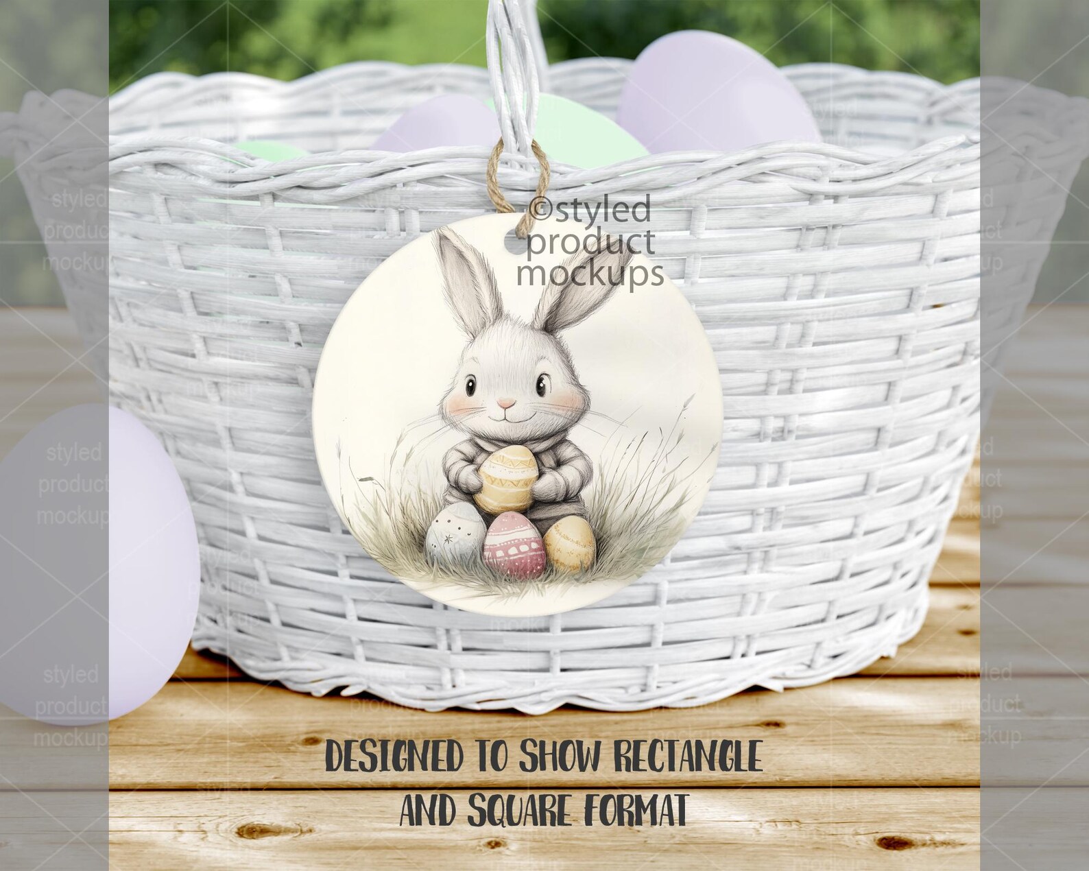 Dye Sublimation Round Tag on Easter Basekt Mockup | Add Your Own Image ...
