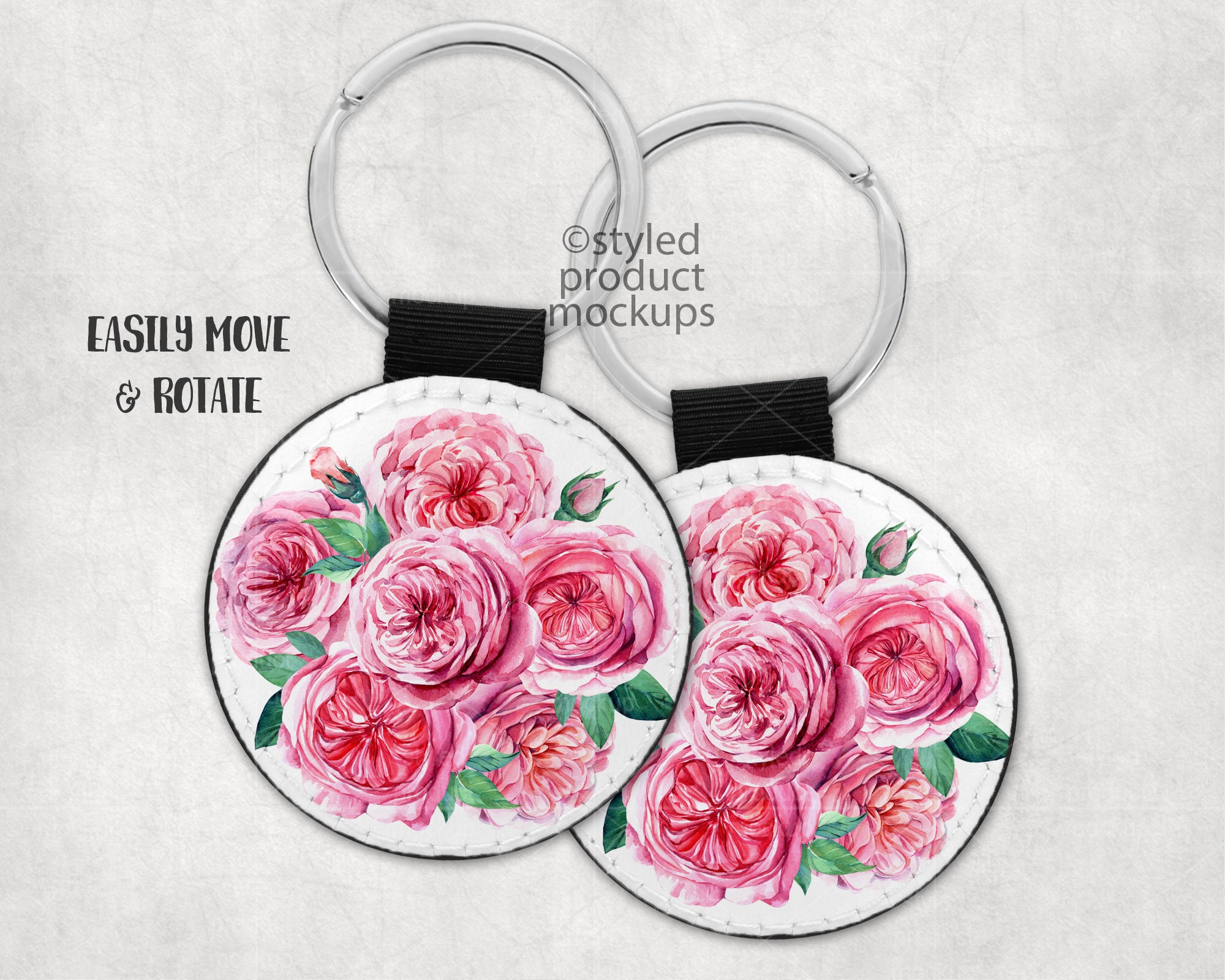 Dye Sublimation PU Leather Round Keychain Mockup | Add Your Own Image ...