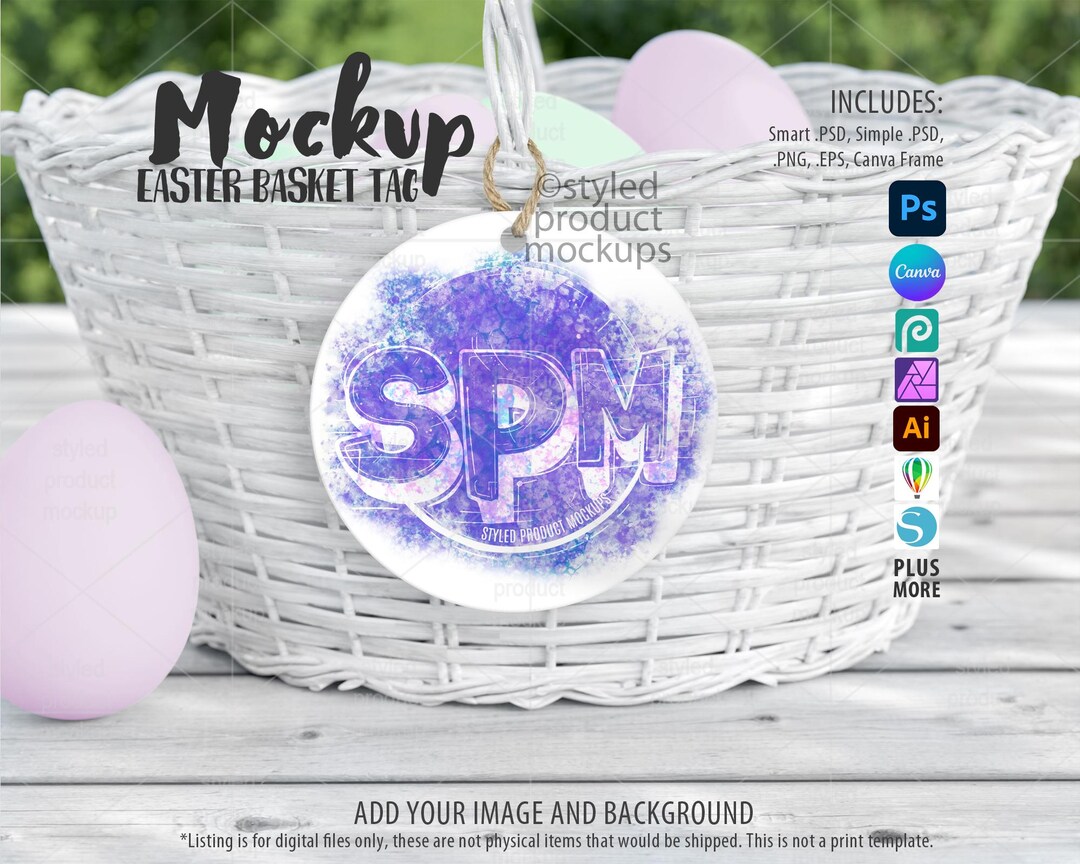 Dye Sublimation Round Tag on Easter Basekt Mockup | Add Your Own Image ...