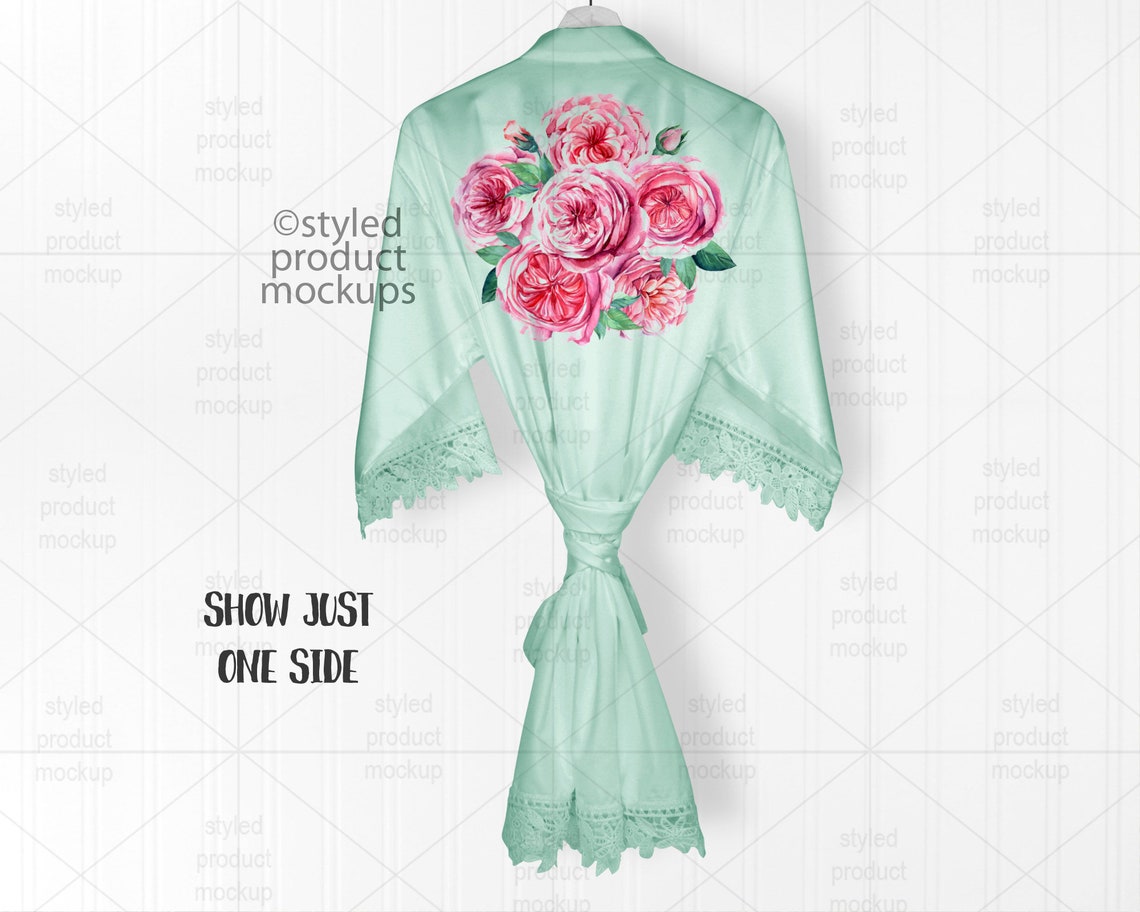 Satin Kimono Robe With Lace Edges Mockup Add Your Own Image | Etsy