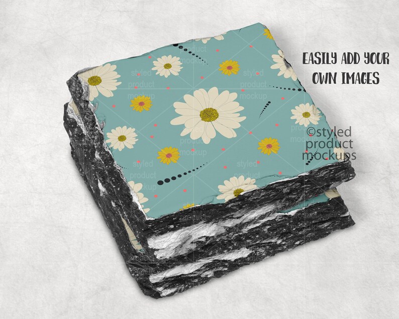 Dye Sublimation Square Slate Coaster Mockup | Add Your Own Image and ...