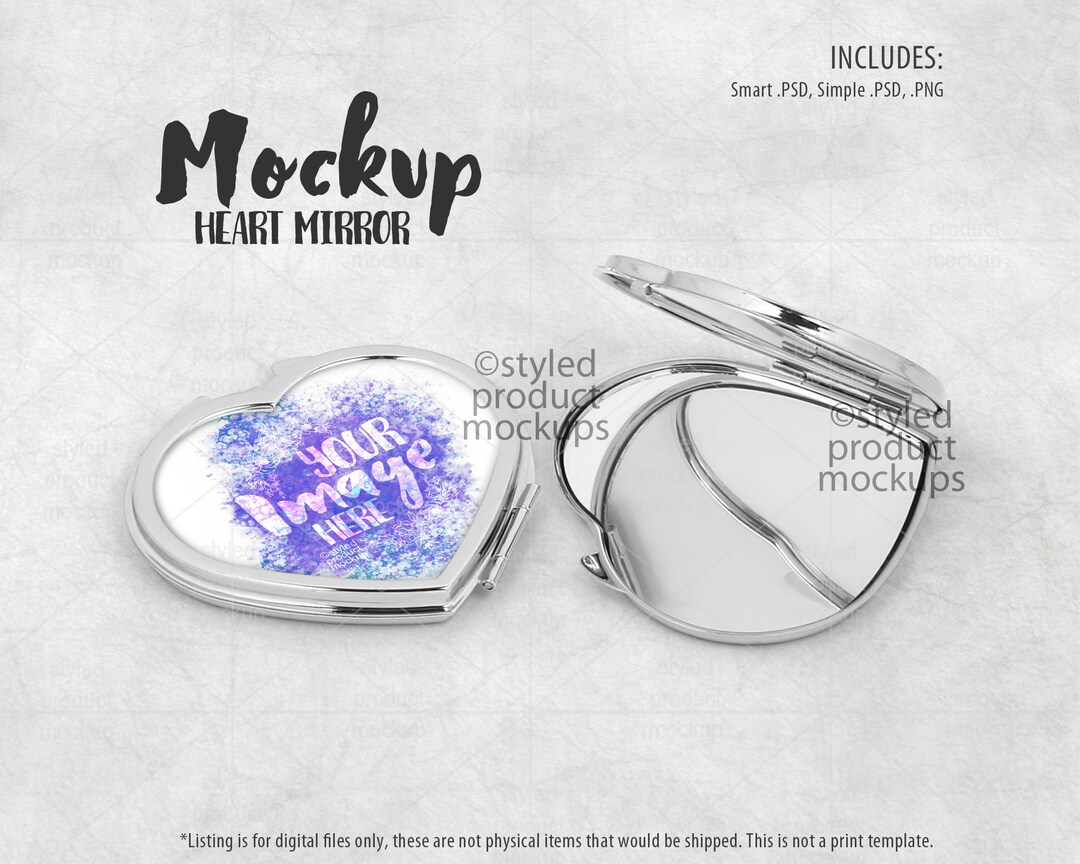 Dye Sublimation Heart Compact Mirror Mockup | Add Your Own Image and ...