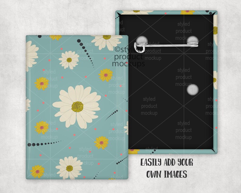 Button With Pin Back Rectangle Mockup Add Your Own Image and - Etsy