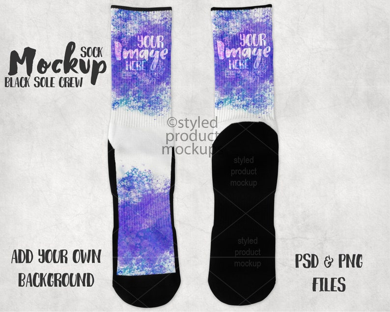 Dye Sublimation Adult Crew Sock With Black Sole Mockup | Add Your Own ...