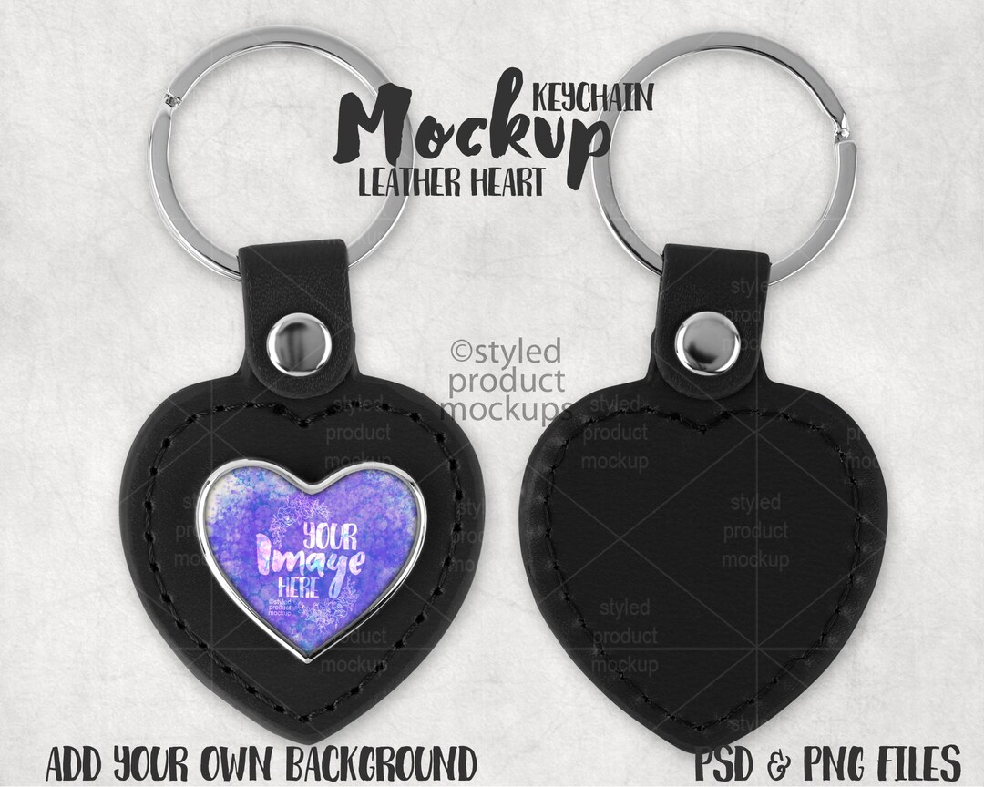Dye Sublimation Heart Shaped Leather Keychain Mockup Template | Add ...