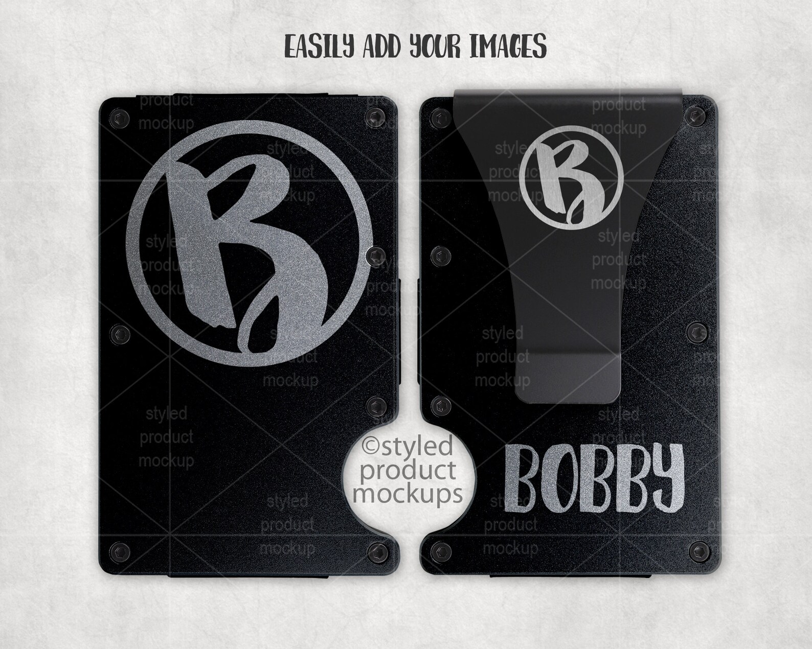 Laser Etched Aluminum Metal Wallet Mockup | Add Your Own Image and ...