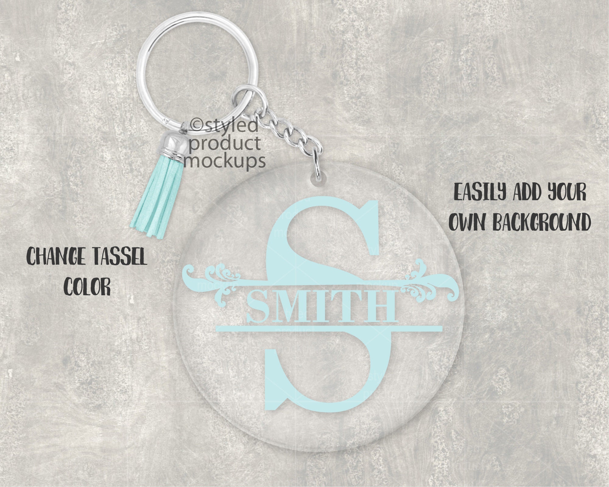 Round Acrylic Keychain With Long Chain and Tassel Mockup Add - Etsy