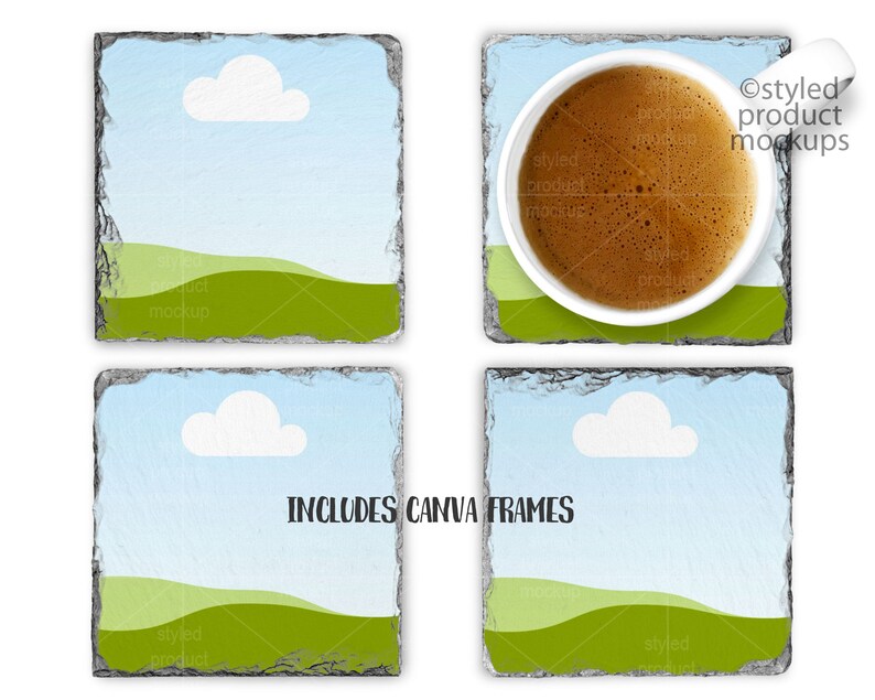 Dye Sublimation Square Slate Coasters Mockup | Add Your Own Image and ...